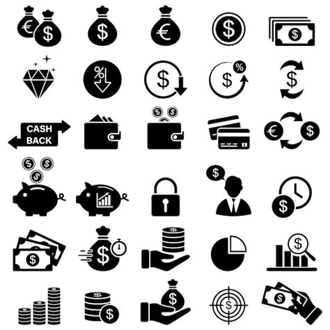 Financiën En Geld Eenvoudige Pictogrammen Instellen Hand Met Munten