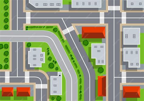 Premium Vector Top View Of Urban City Crossroads With Streets Roads Houses And Trees Map With