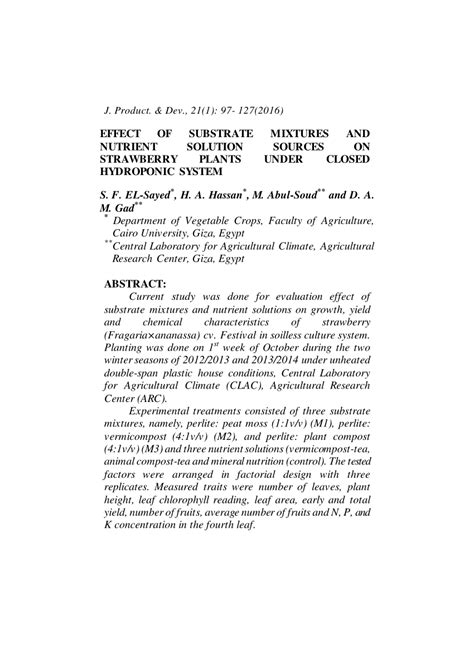 Pdf Effect Of Substrate Mixtures And Nutrient Solution Sources On