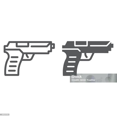手槍槍線和字形圖示 武器和軍隊 手槍符號 向量圖形 在白色背景的線性圖案向量圖形及更多10號圖片 10號 9mm 手槍 互聯網
