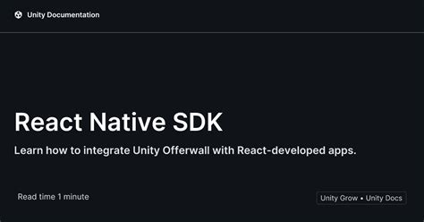 React Native Sdk • Unity Grow • Unity Docs
