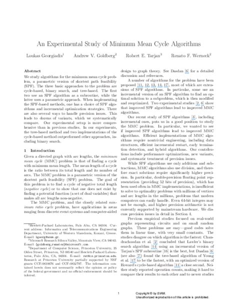 Pdf An Experimental Study Of Minimum Mean Cycle Algorithms