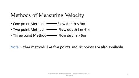 Velocity Measurement Using Current Meter