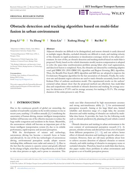Pdf Obstacle Detection And Tracking Algorithm Based On Multi‐lidar Fusion In Urban Environment
