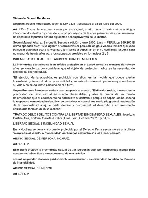 Violación Sexual De Menor Pdf Violación Derecho Penal