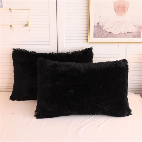 Xege 3 Pieces Furry Plush Duvet Cover Set Black Faux Fur Comforter
