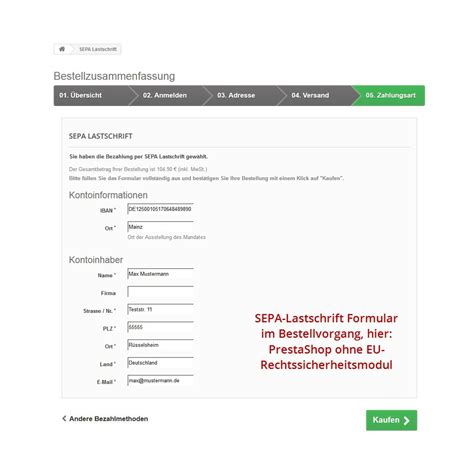 SEPA Basis Lastschrift Zahlungsmodul für PrestaShop 1 6 1 x