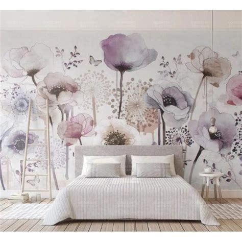 Papier Peint Panoramique D Sur Mesure Fleur Tropicale Chambre Enfant Colorees Rose Bleu Floral