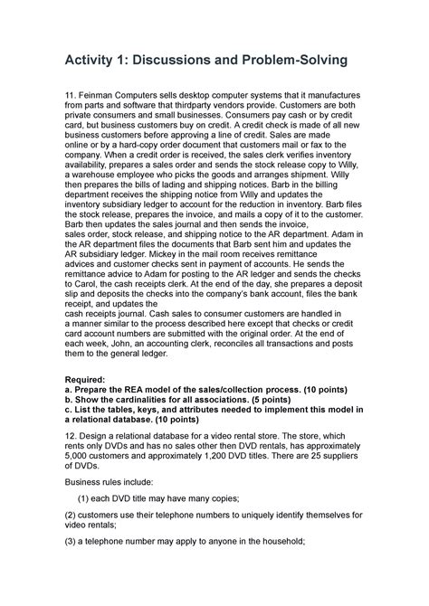 AIS Activity PS AIS Quiz Activity Discussions And Problem Solving Feinman Computers Sells