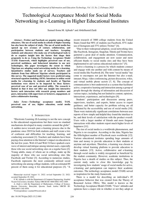 Pdf Technological Acceptance Model For Social Media Networking In E