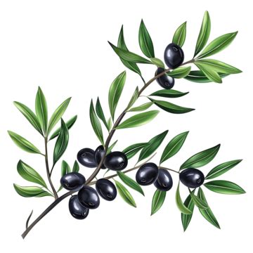 Black And Green Olive Branches With Leaves Isolated Olive Branch Set