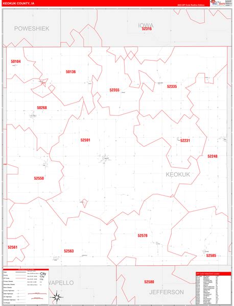 Keokuk County Ia Zip Code Wall Map Red Line Style By Marketmaps Mapsales
