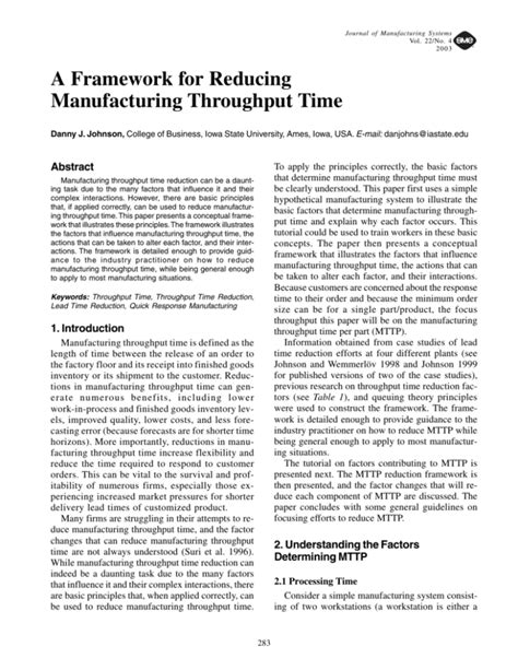A Framework For Reducing Manufacturing Throughput Time Pdf