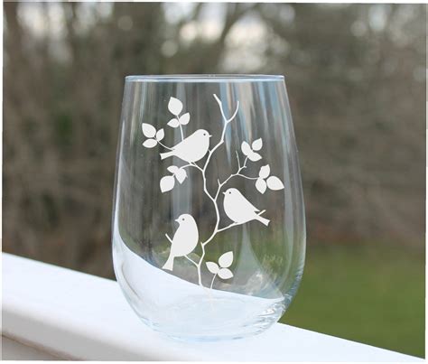Bird Stemless Wine Glasses Wine Glasses Bird Wine Glass Etched