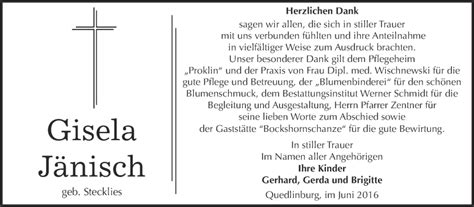 Traueranzeigen Von Gisela Jänisch Abschied Nehmen De