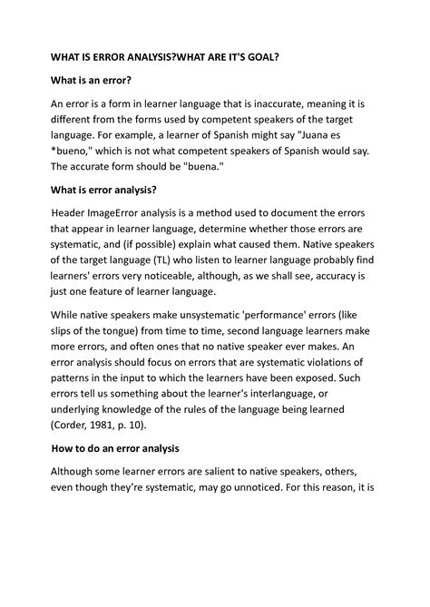 Solution Error Analysis Goals In Learner Language Pdf Studypool