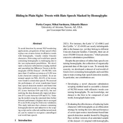 Hiding In Plain Sight Tweets With Hate Speech Masked By Homoglyphs Acl Anthology