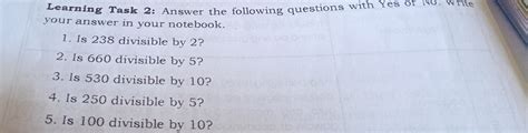 Solved Learning Task 2 Answer The Following Questions With Yes Or No