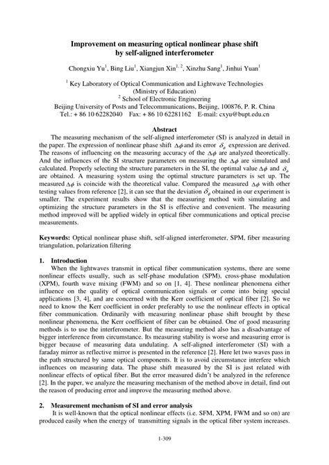 Pdf Improvement On Measuring Optical Nonlinear Phase Shift By Self