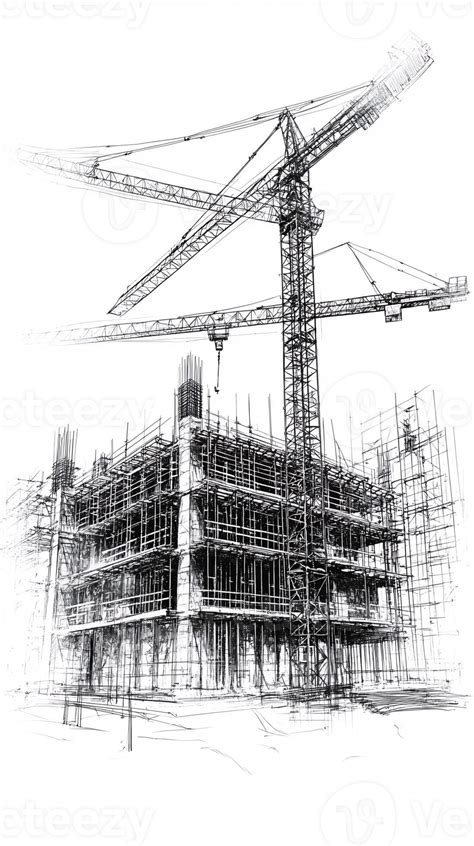 Sketch Of Building Under Construction With Two Cranes 71443081 Stock