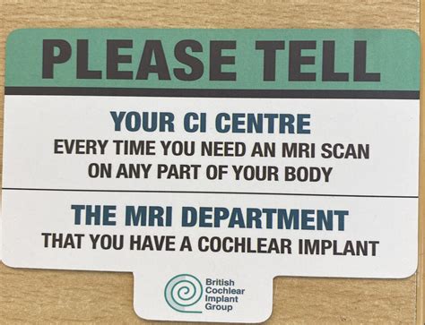 Mri Reminder Cards Now Available British Cochlear Implant Group