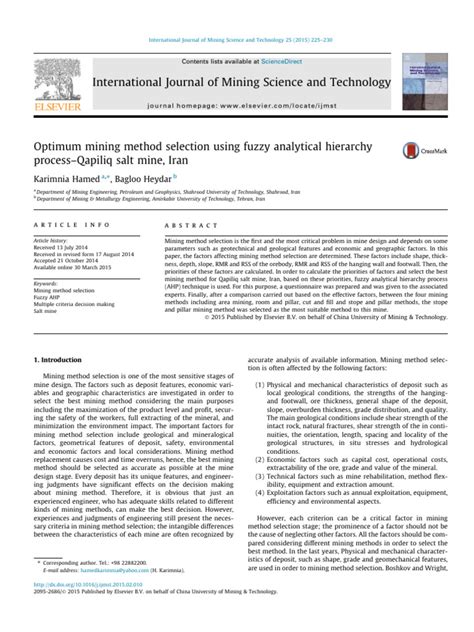 optimum mining method selection using fuzzy analytical hierarchy pdf