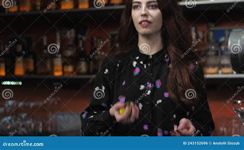 Transition Motion Redhead Woman Bartender Prepares Mixes Margarita