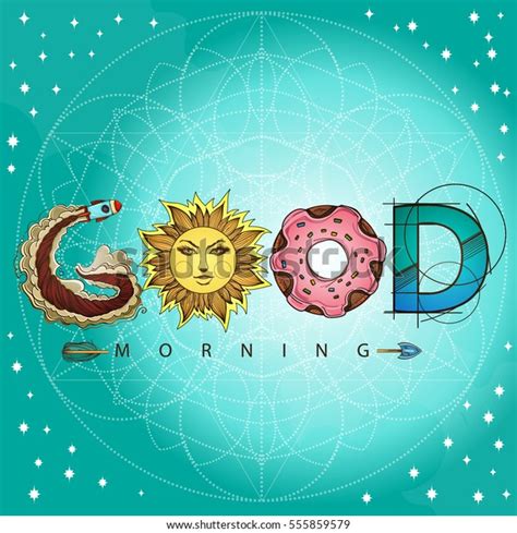 Good Morning Inscription Made Various Items Stock Vector Royalty Free