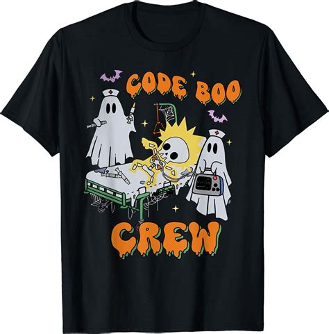 Code Boo Crew Funny Ghost Nurse Halloween Costume Nursing Black T Shirt