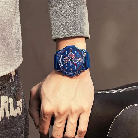 MINIFOCUS MF0229G Bleu Montre à quartz étanche pour homme avec