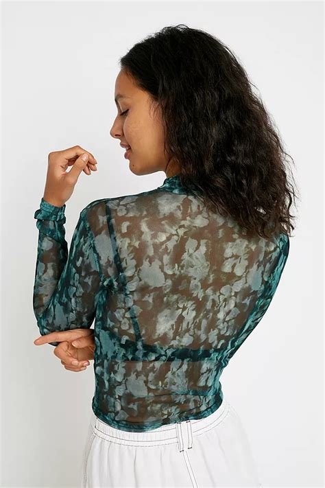 Uo Tie Dye Mesh Funnel Neck Top Urban Outfitters Uk