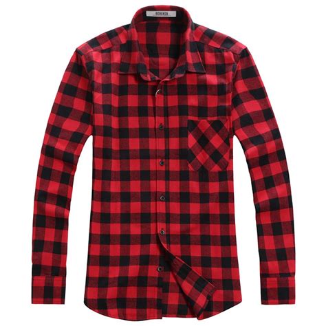 Galleon OCHENTA Men S Slim Fit Long Sleeve Plaid Flannel Shirt N Red Black Asian XL US XL