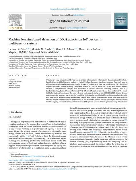 Pdf Machine Learning Based Detection Of Ddos Attacks On Iot Devices