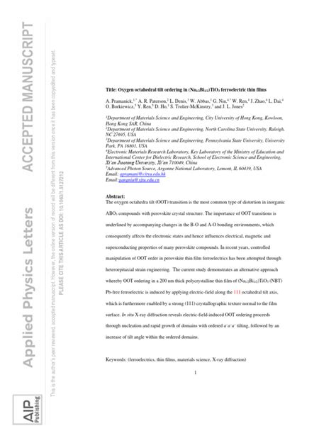 Oxygen Octahedral Tilt Ordering In Na1 2 Pdf Physical Chemistry Phases Of Matter