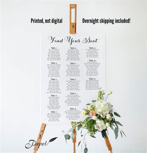 Wedding Table Chart Seat Assignment Sign Printed Not Digital Etsy
