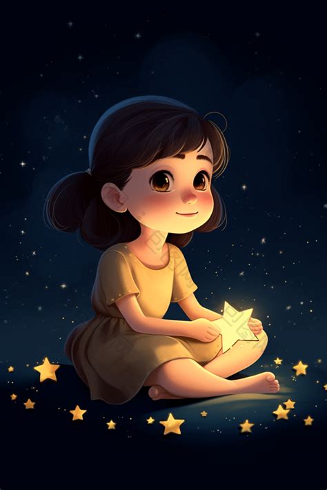 星空女孩星星巨大的皮克斯插画图片 包图网