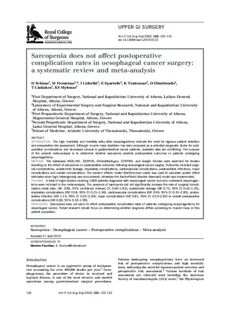 Pdf Sarcopenia Does Not Affect Postoperative Complication Rates In