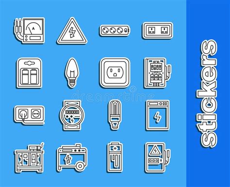 Set Line Electrical Panel Power Bank Extension Cord Light Bulb Battery In Pack Ampere Meter