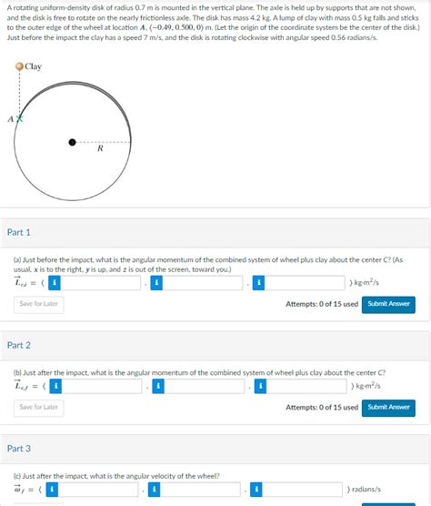 Solved A Rotating Uniform Density Disk Of Radius 07 M Is