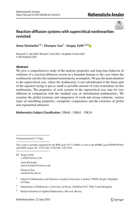 Pdf Reaction Diffusion Systems With Supercritical Nonlinearities Revisited