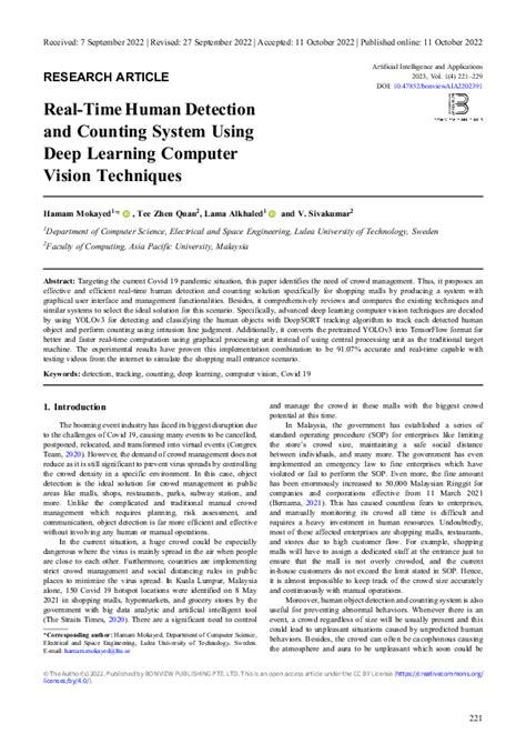 Pdf Real Time Human Detection And Counting System Using Deep Learning Computer Vision Techniques