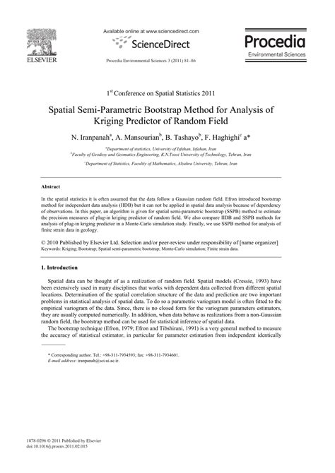 pdf spatial semi parametric bootstrap method for analysis of kriging