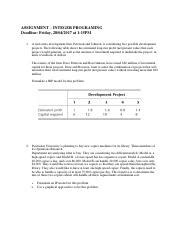 Assignment Integer Programming ASSIGNMENT INTEGER PROGRAMING