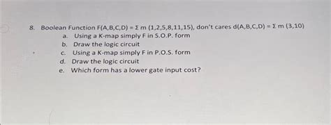Solved Boolean Function F A B C D M Chegg
