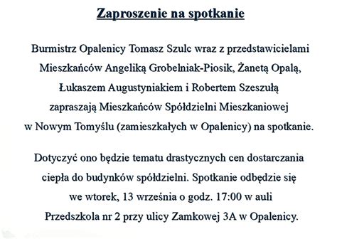ZAPROSZENIE NA SPOTKANIE Opalenica