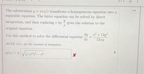 The Substitution Y Xv X Transforms A Homogeneous