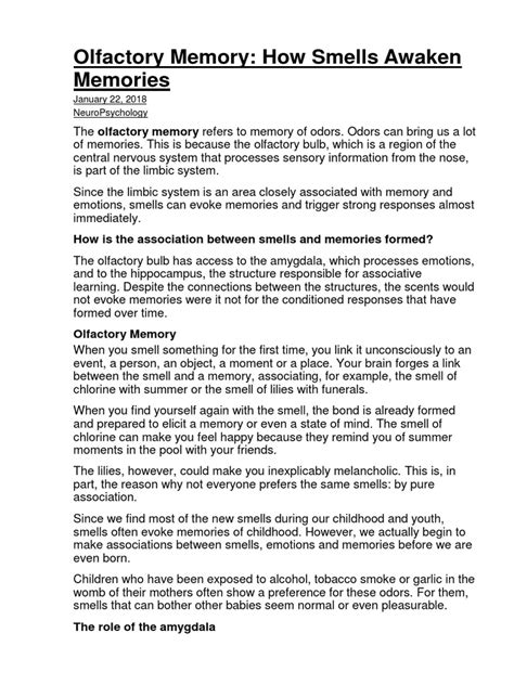 Olfactory Memory How Smells Awaken Memories Pdf Odor Olfaction