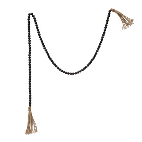 Design Shop Paulownia Wood Bead Garland With Jute Tassels Design Shop