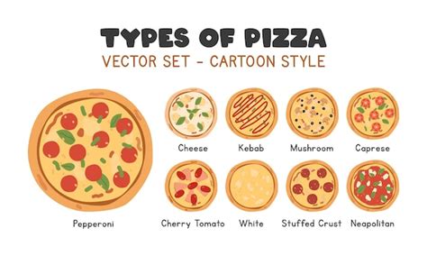 Premium Vector Pizza Types Vector Set Pepperoni Cheese Kebab Mushroom