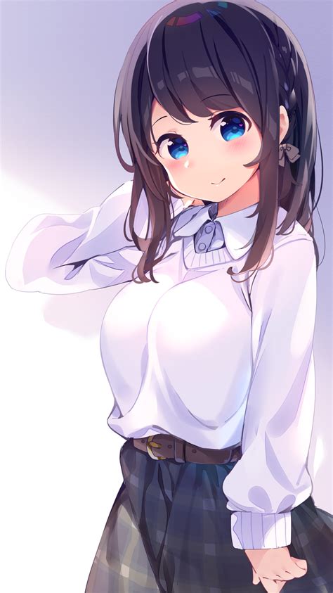 Safebooru 1girl Arm At Side Belt Buckle Blue Eyes Blue Skirt Blush
